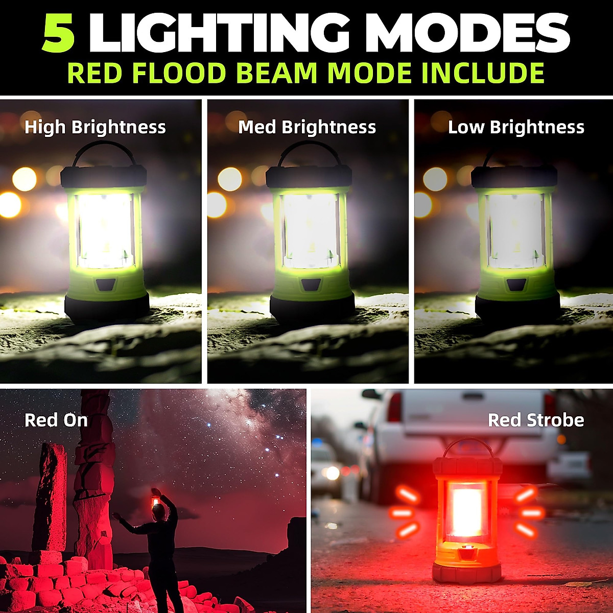 Rechargeable Camping Lantern, 3000LM 5 Light Modes Camping Light 4400 Capacity Phone Charger LED Impact-Resistant Flashlight Lantern Portable Waterproof Hurricane Lanterns for Emergency(Pale Green)