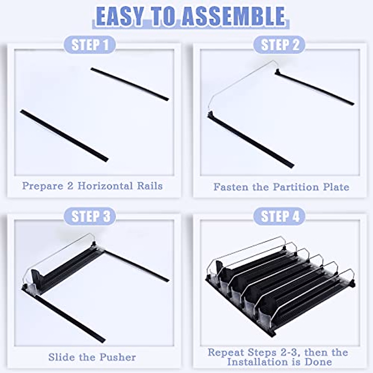 Drink Organizer for Fridge, Self-Pushing Soda Can Organizer for Refrigerator, Width Adjustable Pusher Glide, Beer Pop Can Water Bottle Storage for Pantry, Kitchen