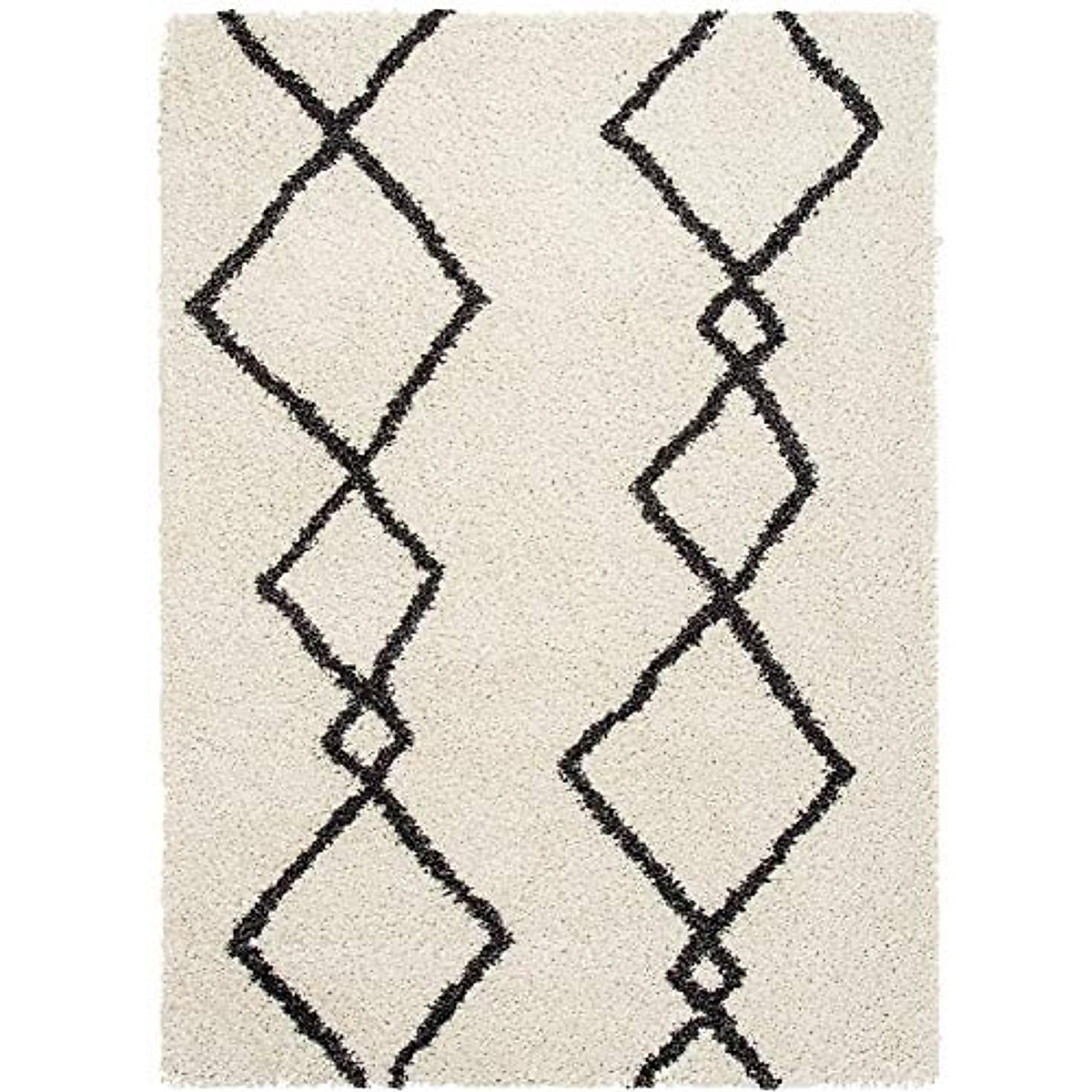 Well Woven Engren Ivory | Thick Nordic Shag | Tribal Diamond Area Rug 5x7 (5'3" x 7'3")