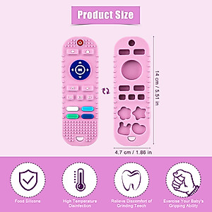 Silicone Baby Teething Toy Remote Control Shaped Baby Teether with a Cute Pacifier Clip Chain Soft Baby Chew Toys Early Sensory Education Molar Toy for Babies 3-18 Months (Pink)