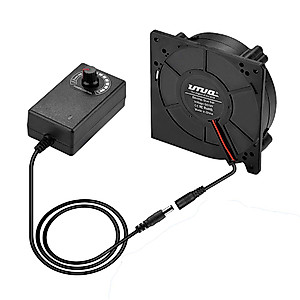 UTUO Variable Speed Blower Fan, 110V 120V 220V AC Powered 120mm x 32mm air Exhaust Vent Cooling Radial Centrifugal Flow Adjustable Centrifugal Blower Fan with 3 to 12v DC Speed Control Dimmer Switch