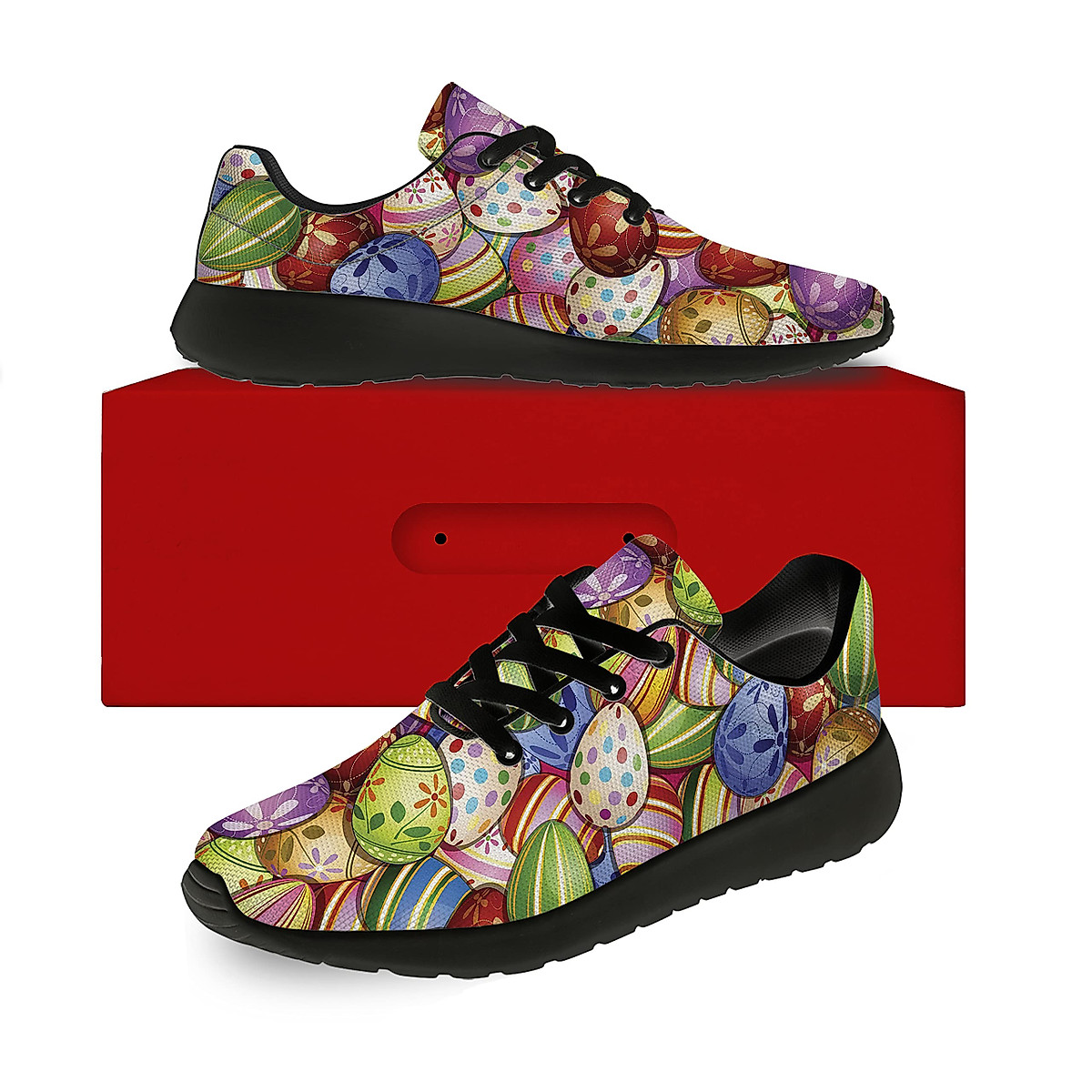 lodaden Easter Shoes Men's Women's Adult Tennis Walking Sneakers Colorful Easter Eggs Print Shoes Gifts for Girls Boys,US Size 13 Women/11 Men