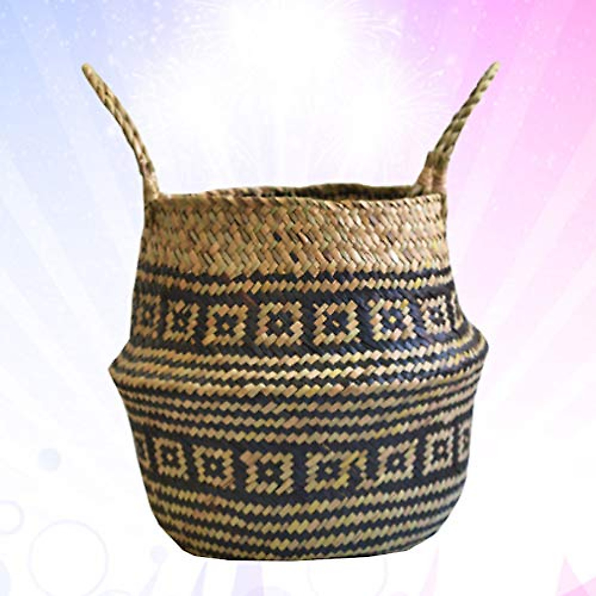 NUOBESTY Woven Seagrass Belly Basket Grocery Tote Basket for Storage Plant Pot Basket Laundry Picnic (Size M)