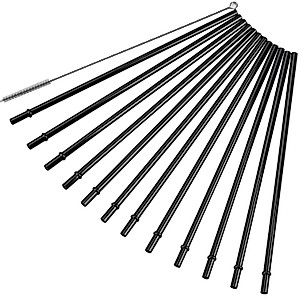 DAKOUFISH 13 Inch Long Black Reusable Plastic Replacement Drinking Straws for 40 oz & 50 oz Mason Jar,Tumblers, Set of 12 with Cleaning Brush (13inch, Black)
