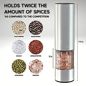 Rechargeable salt and pepper grinder set - Electric salt and pepper grinder - Electric pepper mill Spice grinder (46 g Spice Holder) Stainless steel Adjustable Coarseness LED light