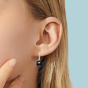 Presentski Black Pearl Dangle Earrings 925 Sterling Silver Classic Round Pearl Tear Drop Hook Earrings Jewelry Birthday Gifts for Women