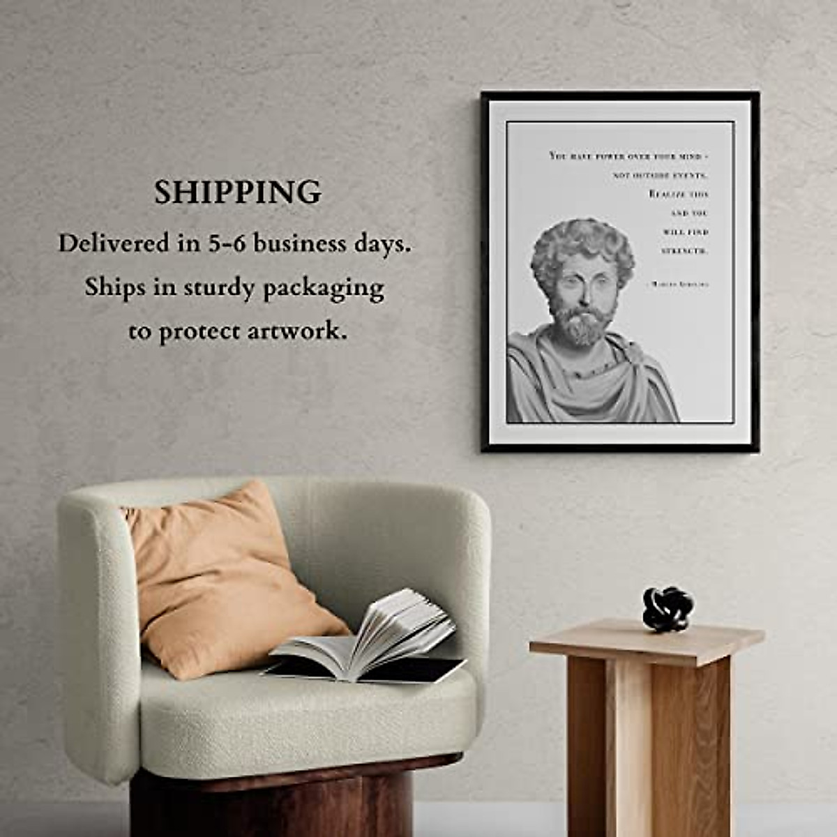 MAXFOUNDRY Marcus Aurelius Portrait & Quote Art Print, Philosophy Gift for Stoic, Motivational Gift Words of Wisdom, Positive Affirmation, Stoicism Art 8x10 / 20x25 cm