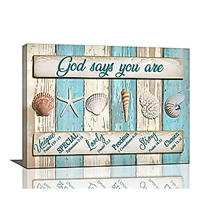 Ocean Nautical Canvas Wall Art Coastal Seashell Wall Decor Rustic God Says You Are Pictures Painting Prints Framed Modern Artwork Home Decor for Bathroom Living Room Bedroom 12"x16"