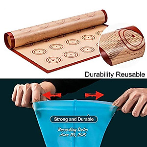 Silicone Baking Mat Macaron Mat Kit(16pcs set) Macaroon Baking Mat Set of 2 Half Sheet Macaron Silicone Mat Nonstick Macaron Mat Sheet,6 Piping Tip,2 Piping Bag with 3 Bag Tie,2 coupler (11.6"x16.5")