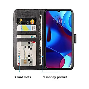 Cresee Case for Moto G Pure (2021)/ Moto G Power (2022)/ Moto G Play (2023) PU Leather Wallet Flip Cover [3 Card Slots 1 Money Pocket] [Magnetic Closure] [Stand Kickstand] Folio Phone Case - Black