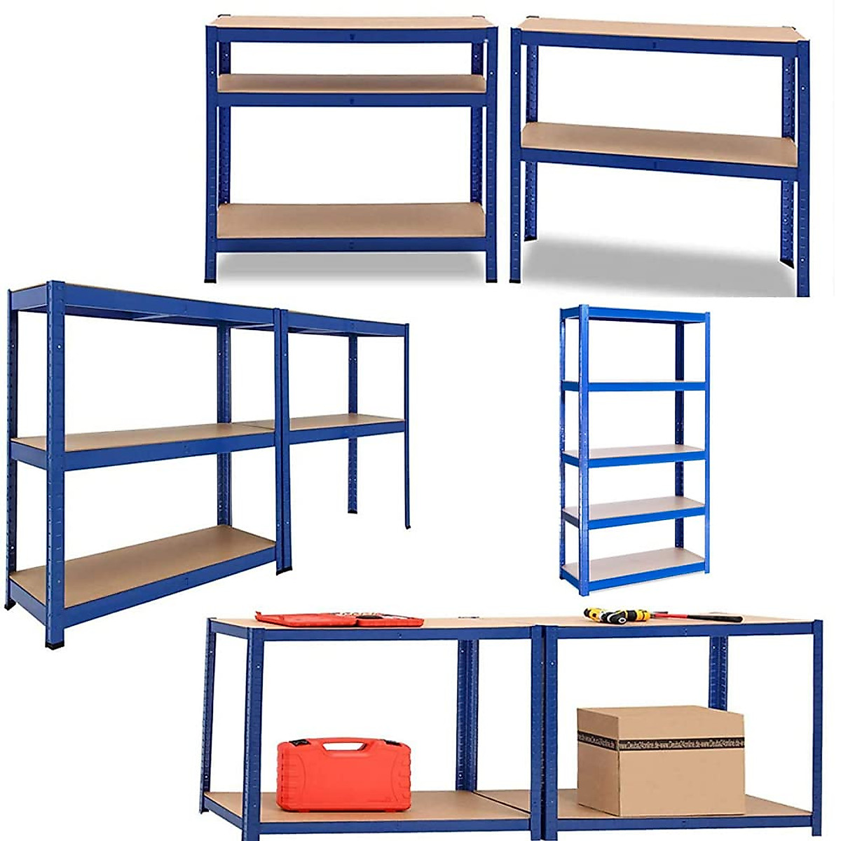 AUTOFU Blue Garage Shelf Storage Shelving Rack,5 Tier Metal Heavy Duty Kitchen Racking 875kgs/1930lbs Capacity, Large,H148 x W70 x D30cm / 58.27 x 27.56 x 11.81 inches,for Warehouses, Garden, Offices