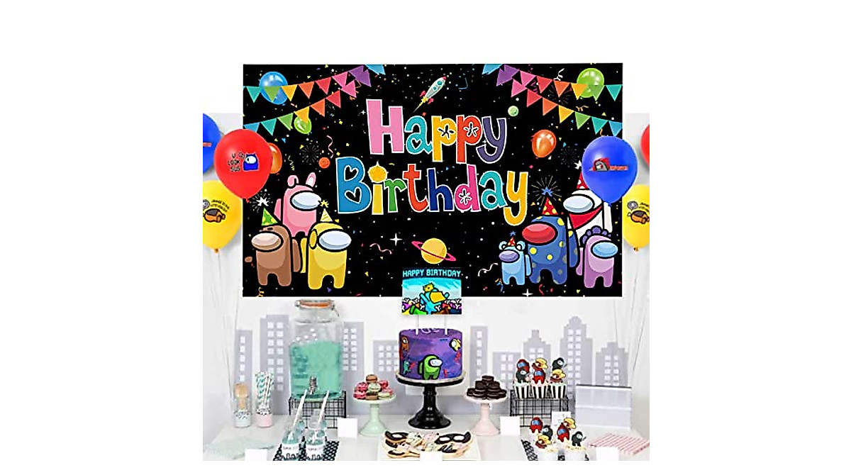 Among Us Birthday Background Banner - 5x3ft Game Party Decor
