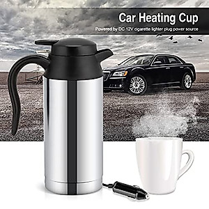 Car Kettle Electric Kettle Camping 12V 750ml Coffee Maker Water Boiler Portable Travel Car Truck Kettle Hot Water Heater Bottle for Tea Coffee Making Cigarette Lighter Heating Cup, 120W
