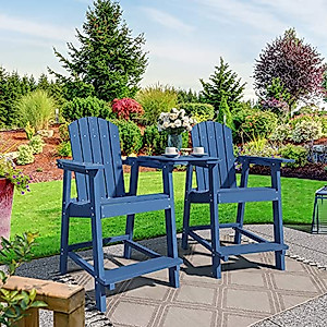 DWVO 25" Tall Adirondack Chair, Poly Bar Height Balcony Chairs, Weather Resistant Outdoor Barstool Lifeguard Chair for Deck Pool Patio and Porch, Navy Blue