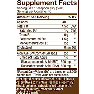 Nature's Way NutraVege Extra-Strength Omega-3 Plant Based Liquid Supplement- Vegan- Cranberry Orange Flavored, 6.8 oz