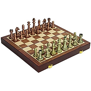 Auroal Chess Set, Large Metal Deluxe Chess, Chess Set for Adults Unique, Folding Wooden Chess Board, Educational Toys for Kids and Adults