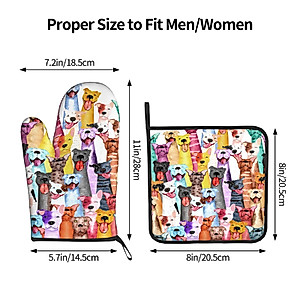 Cute American Pit Bull Terrier Dogs Puppy Lovers Colorful Tie Dye Oven Mitts and Pot Holders Sets Reusable Soft Cotton Heat Resistant Oven Gloves For Kitchen Microwave BBQ Baking Print Oven Mitt Gifts