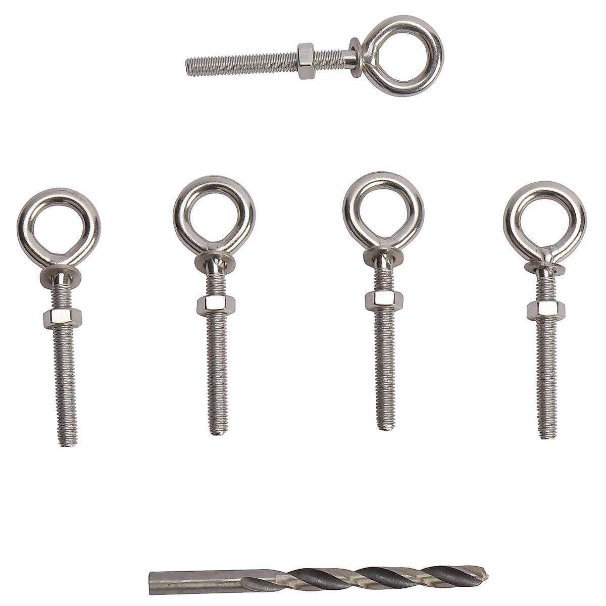 YaeCCC 5 Pack Stainless Steel T316 Shoulder Eye Bolts 1/4" x 3", Heavy Duty Eyebolts with 1 pc Drill bit