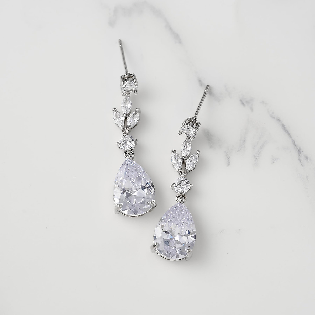 SWEETV Teardrop Wedding Earrings for Women,Bridesmaids,Brides -Rhinestones Earrings for Bridal,Prom,Formal-Silver