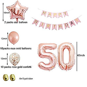 50th Birthday Decorations for Women，Rose Gold 50th Birthday Party Decoration for Her，Rosegold Balloons Decoration for Women 50th Birthday Party Supplies