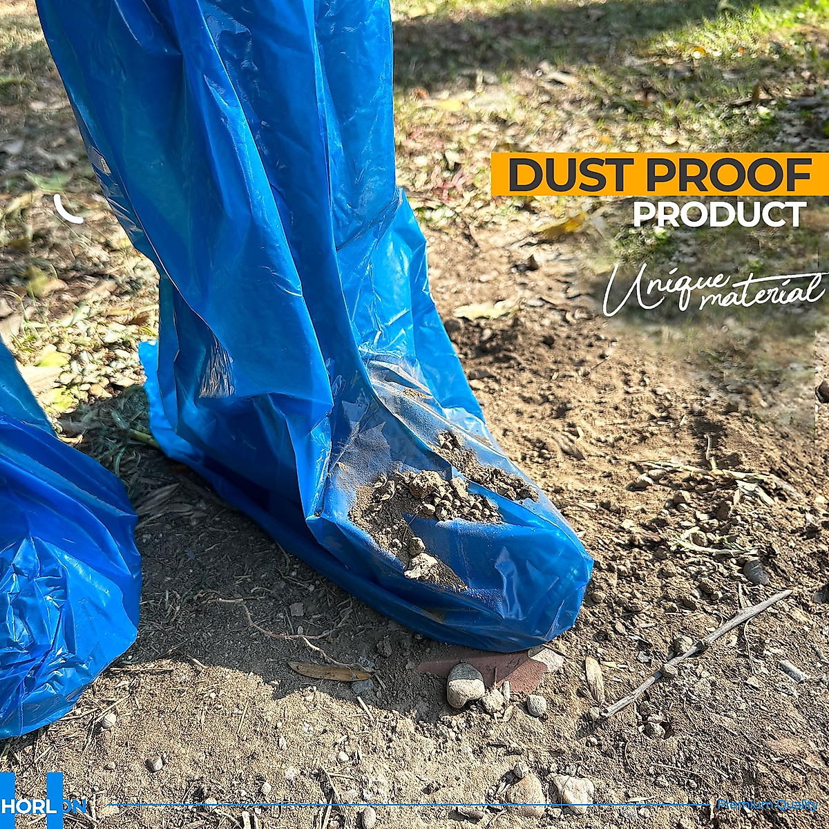 Large Thicker Boot And Shoe Covers Disposable Non-Slip 50 Pack (25 Pairs) Waterproof Durable Reusable Rain, Outdoor Indoors Overshoes, Fit Up To Men's 13, Blue, 20 Tall, Horlon
