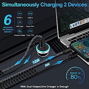 Fast Car Charger USB C for Samsung Galaxy S23 S23+ S23 Ultra A54 A14 A53 A13 A03S A02S A12 A32 A42 A52 S22 Ultra S21 FE S20 S10 S9 S8 Note 20 Z Flip 4 3,3.4A Android Car Adapter with 3ft Type C Cable