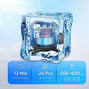 Portable Compact Ice Maker Machine Countertop With Scoop & Basket, 40Lbs/24H Auto Self-Cleaning,24 pcs Ice Cube in 13 Mins, ,Stainless Steel, Perfect for Home/Kitchen/Office/Bar (Black)