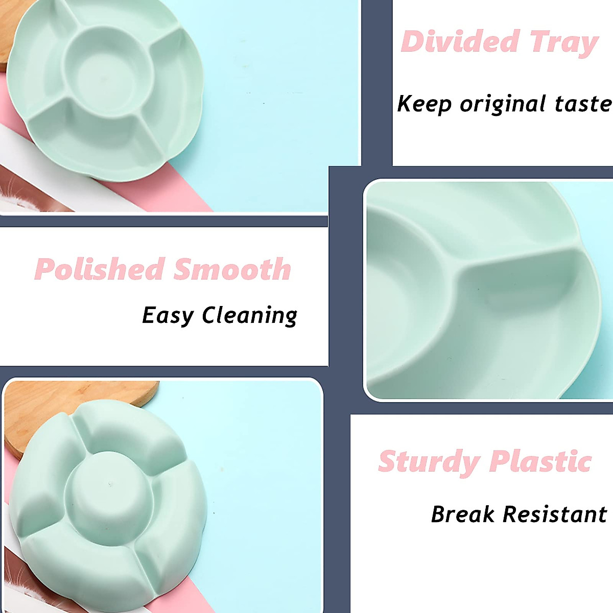 Lyellfe Set of 12 Divided Serving Tray, Eco-friendly Wheat Straw Snack Appetizer Serving Dish, 10 Inch Nut Candy Platter, Round Relish Tray for Party, Chips and Dip, Veggie