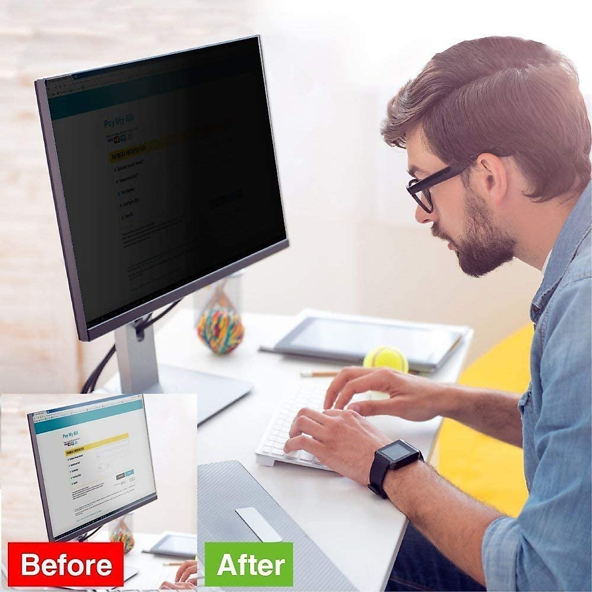 Nusign+ Computer Privacy Screen Filter 27 inches for Widescreen Monitor – Date Protection Desktop Security Anti-Glare, Anti-Scratch, Blocks 96% UV–16:9 Aspect Ratio, Inch (Diagonal) - 16:9 Ratio