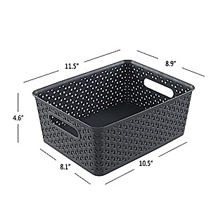 Saedy Plastic Storage Baskets, Deep Grey Basket Bin, 4-Pack