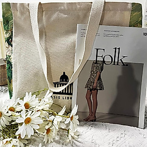 BROADREAM CanvasAesthetic - Zippered Tote Bag with Interior Pocket by Shoulder for Women Shopping