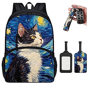DMOYALA Cute Cat Schoolbag for Colege Students Individual Travel Backpack with Pockets Computer Bag with Pocket Computer Bag for Girls Boys School Supplies for Kids Cute Keychain Accessories Bag Tags