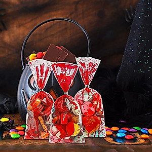 DIYASY Halloween Cellophane Candy Bags, 150 Pack Treat Goodie Bags for Kids Plastic Goody Snack Bag Bulk Party Favors with 180 Twist Ties