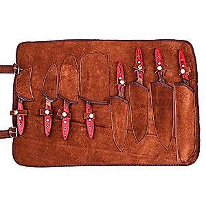 W Trading-Custom Hand made damascus steel blade Professional kitchen knives 8 PCS chef kitchen knife set with leather pouch for storage. WT-1046-8