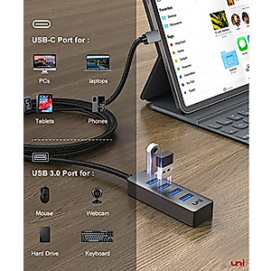 USB C to USB Hub Long Cable 4 FT, uni Slim Type-C to USB 3.0 Splitter [Thunderbolt 3/4 Compatible] for MacBook Pro/Air M1, Dell XPS, Surface Laptop 4 | HDD, MIDI Devices, Webcam and More