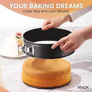 RFAQK Non-Stick 9 Inch Springform Pan - Spring form Pan for Cheesecake with Removable Bottom, Bonus Icing Spatula with 30 Pcs Parchment Paper & Recipe E-Book - Ideal for Baking Cakes, Pizzas, & More!