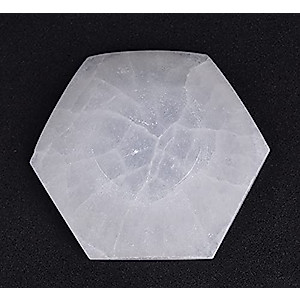 AMOYSTONE Natural Selenite Plate Selenite Bowl for Crystals Hexagon Selenite Dish 4" for Chakra Healing Crystals Collection Gift