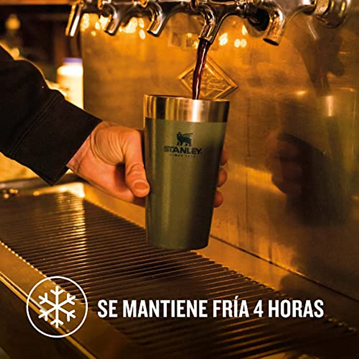 STANLEY Adventure Stacking Beer Pint 0.47L - Travel Mug Keeps Beer Cold For 4 Hours - Stainless Steel Beer Mug - Stacks Infinitely - Double Wall Vacuum Insulation - Dishwasher Safe - Hammertone Green