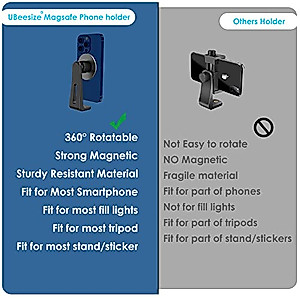 UBeesize Magnetic Tripod Mount Holder for MagSafe Phone - Universal Magnetic Phone Holder with Selfie Light, 360° Rotatable Stand for iPhone 14/13/12 Smartphone Clip Adapter