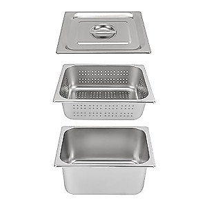 3 Pack Full Size Hotel Pan with Lid Set,1/2 Size 4 Inch,6 Inch Full Size Pan Perforated Steam Pan Steam Table Pan Cover Restaurant Supplies for Kitchen, Steam Table Tray