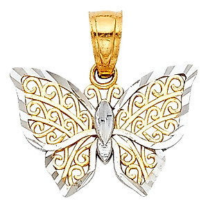 14k REAL Two Tone Gold Butterfly Charm Pendant