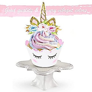 Unicorn Cupcake Toppers and Wrappers Decorations (30 of Each) - Reversible Rainbow Cup Cake Liners with Unicorn Topper | Cute Decorating Supplies for Girl Birthday Party