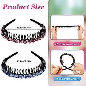 Syhood 8 Pieces Rhinestone Teeth Comb Headbands, Non-Slip Hair Band Hair Accessories for Women Girl, 2 Styles - Flower, Wave, Headband, Multicolor, Plastic