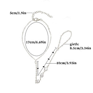 Obmyec Boho Crystal Finger Ring Bracelets Silver Rhinestone Hand Chain Slave Hand Harness Bracelet Accessories for Women