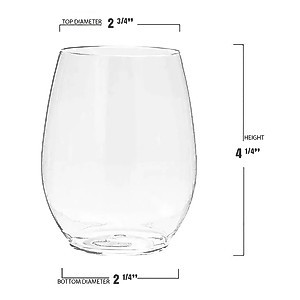Kaya Elegant Clear Stemless Disposable Plastic Wine Glasses - 16 oz. (16 Pack) - Perfect for Parties, Weddings & Catering