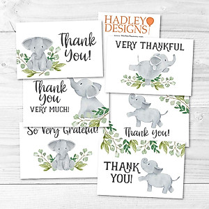 Hadley Designs 24 Elephant Baby Shower Thank You Cards With Envelopes Baby Shower Thank You Cards Girl - Thank You Cards Baby Shower Boys, Baby Elephant Thank You Card Baby Shower Thank You Cards Boy