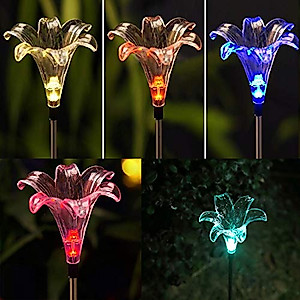 2PCS Waterproof Outdoor Solar Garden Stake Lights with Vivid Figurine – Lily LED Garden Landscape Lawn Lamp for Flower Beds Backyards Decoration