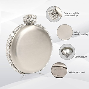 INTOR Hip Liquor Flask for Women, Leakproof Wine Flasks 304 Stainless Steel Rhinestone Portable Flask with Funnel, Women Girls Bling Gift(Silver/5oz)