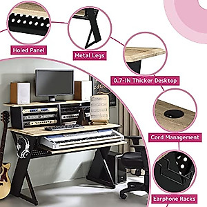 Acme Furniture Rectangular Music Desk Table with Earphone Rack, Natural and Black