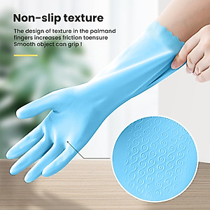 KAQ Rubber Kitchen Dishwashing Gloves: 4 Pairs Reusable Household Cleaning Glove for Washing Dishes with Cotton Liner